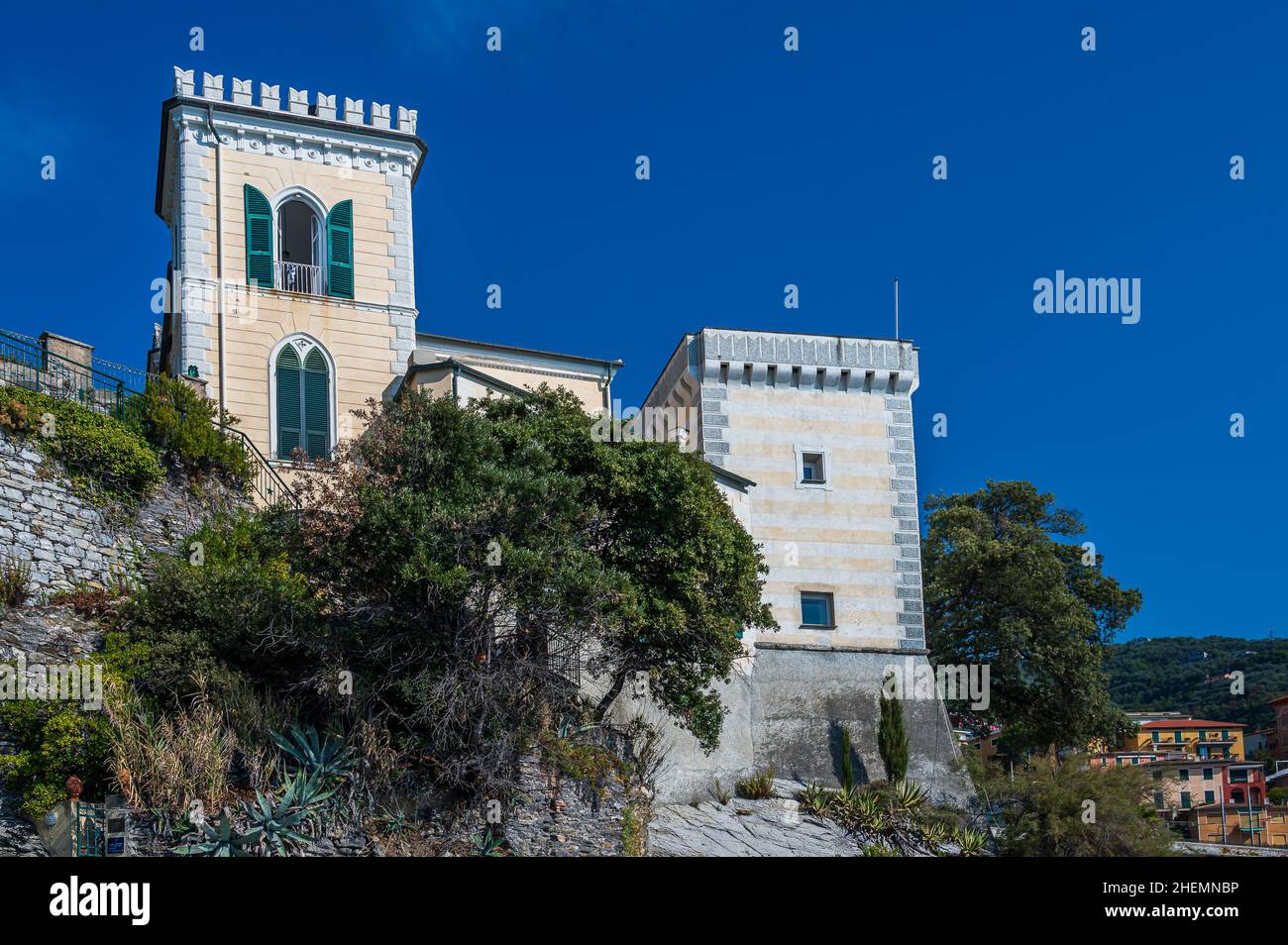Ancient castle Canevaro in the maritime village of Zoagli on the ...