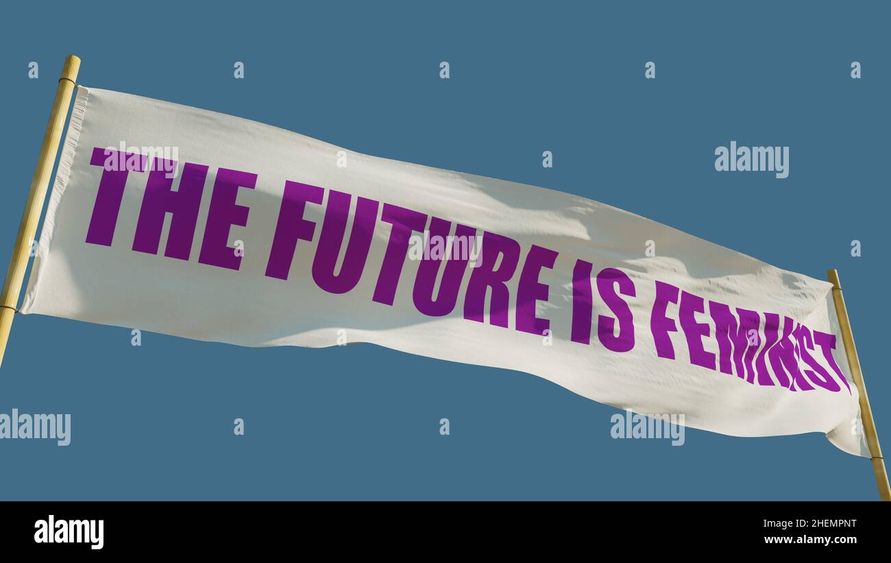 The Future is Feminist transparency flag on blue sky backdrop, isolated ...
