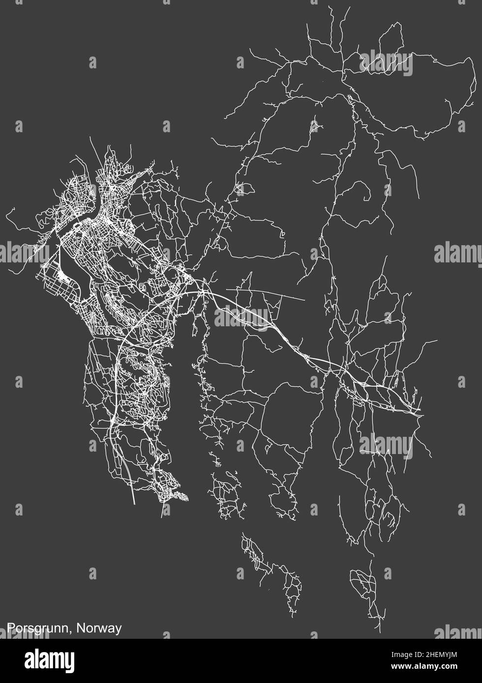 Detailed navigation black lines urban street roads map of the Norwegian ...