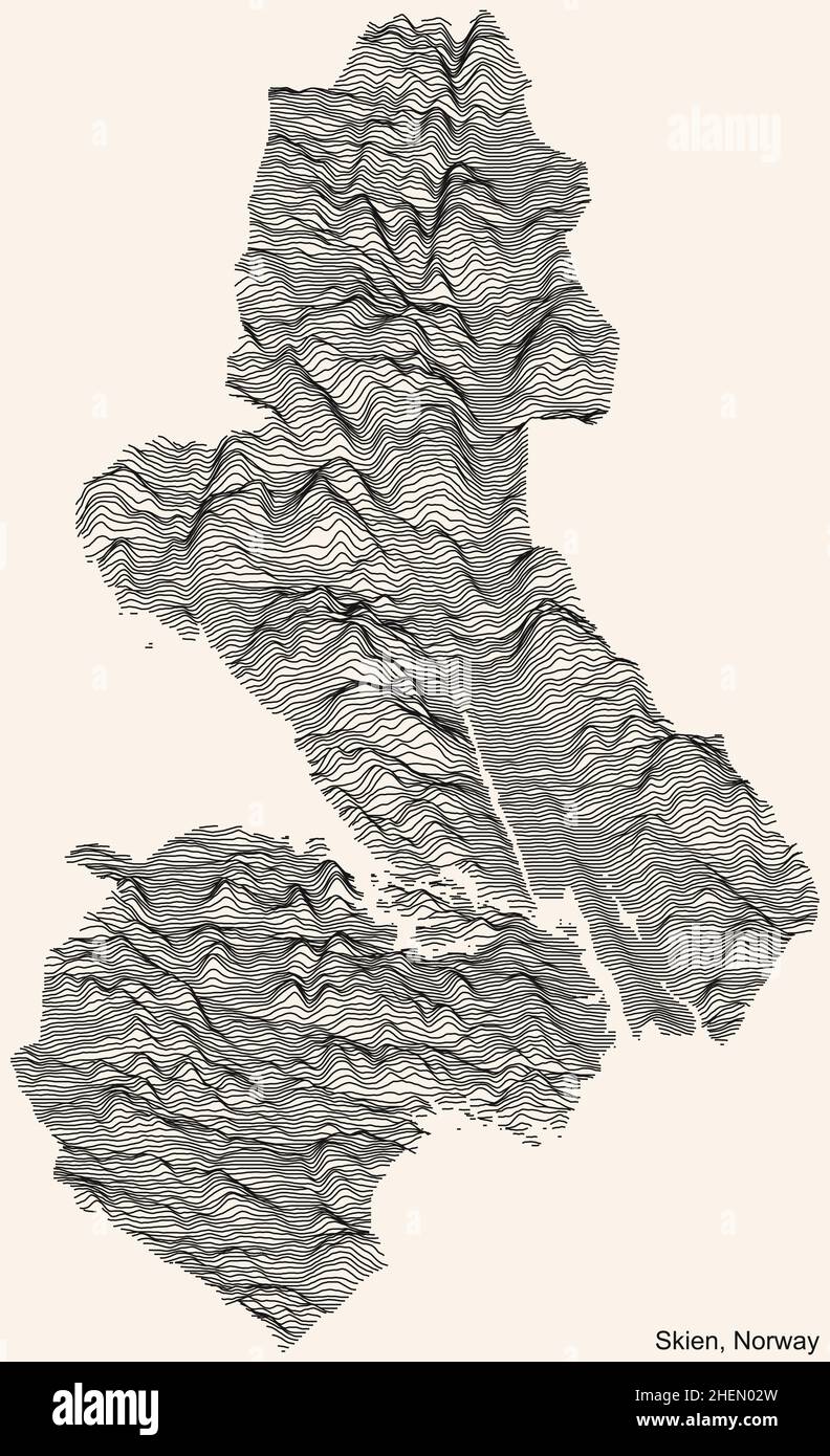 Topographic relief map of the city of SKIEN, NORWAY with black contour ...