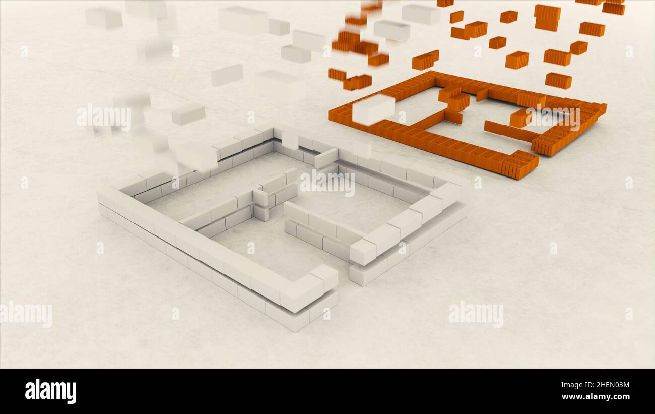 Abstract construction of building, of cartoon brick house isolated on ...