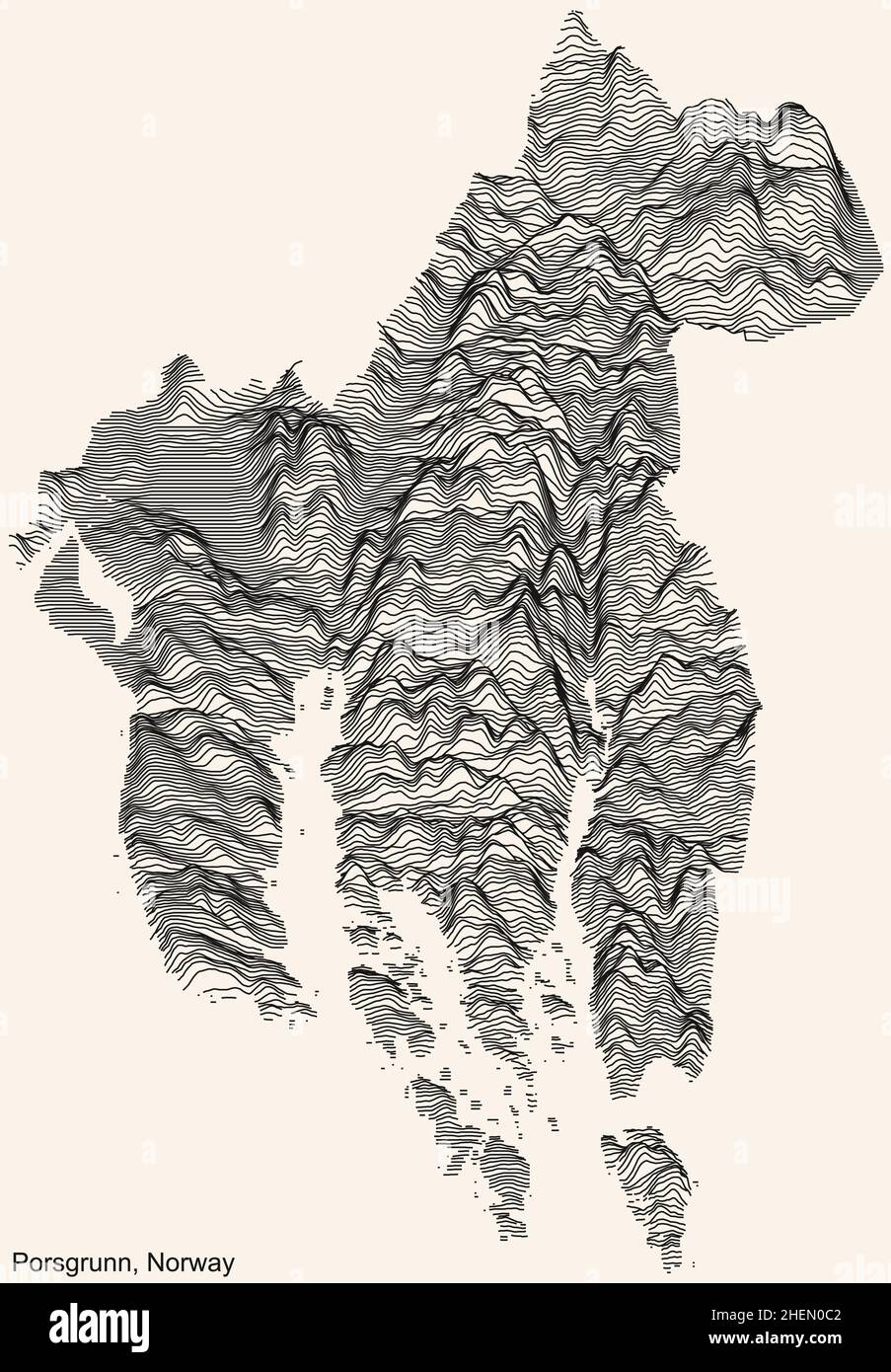 Topographic relief map of the city of PORSGRUNN, NORWAY with black ...