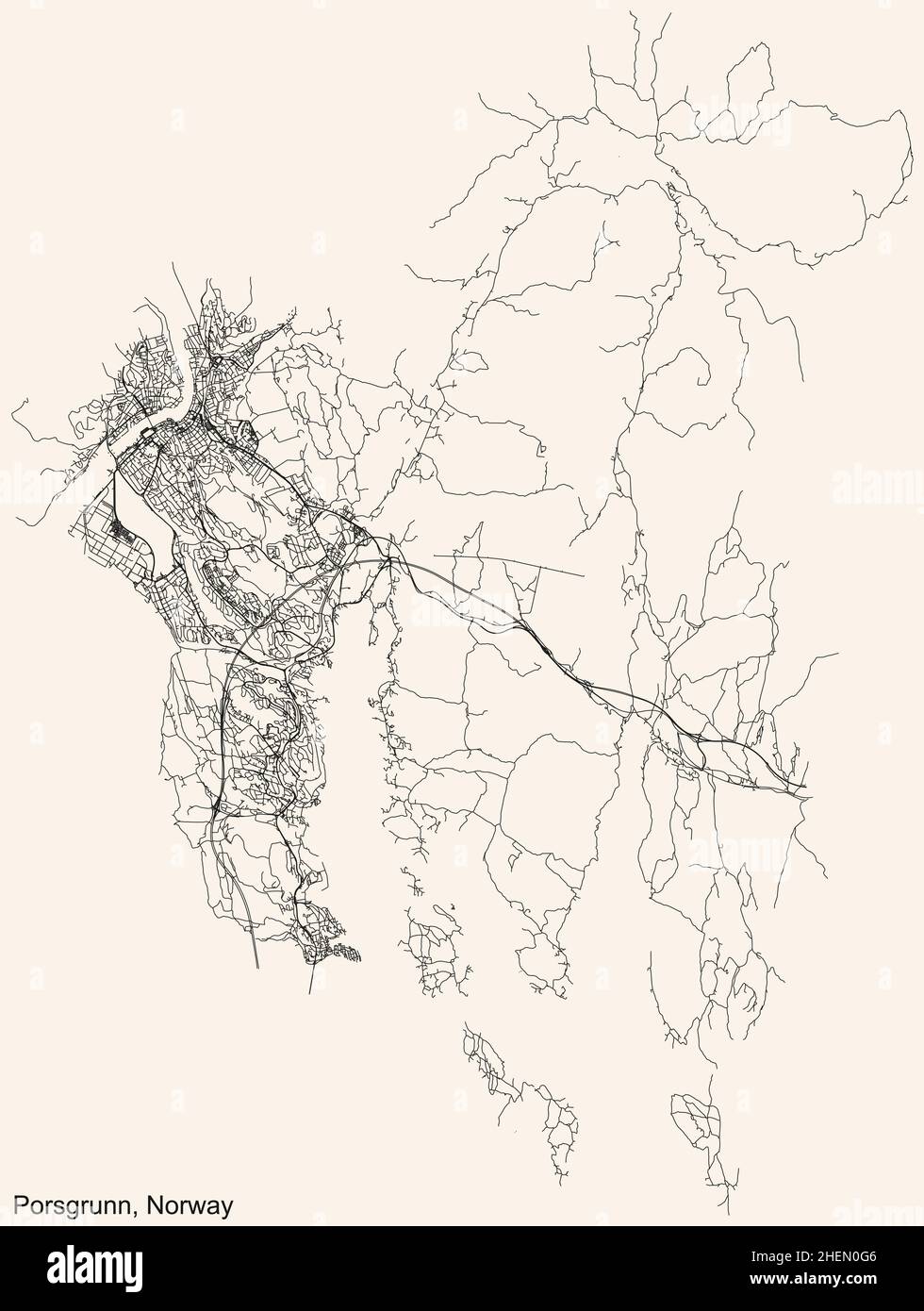 Detailed navigation black lines urban street roads map of the Norwegian ...