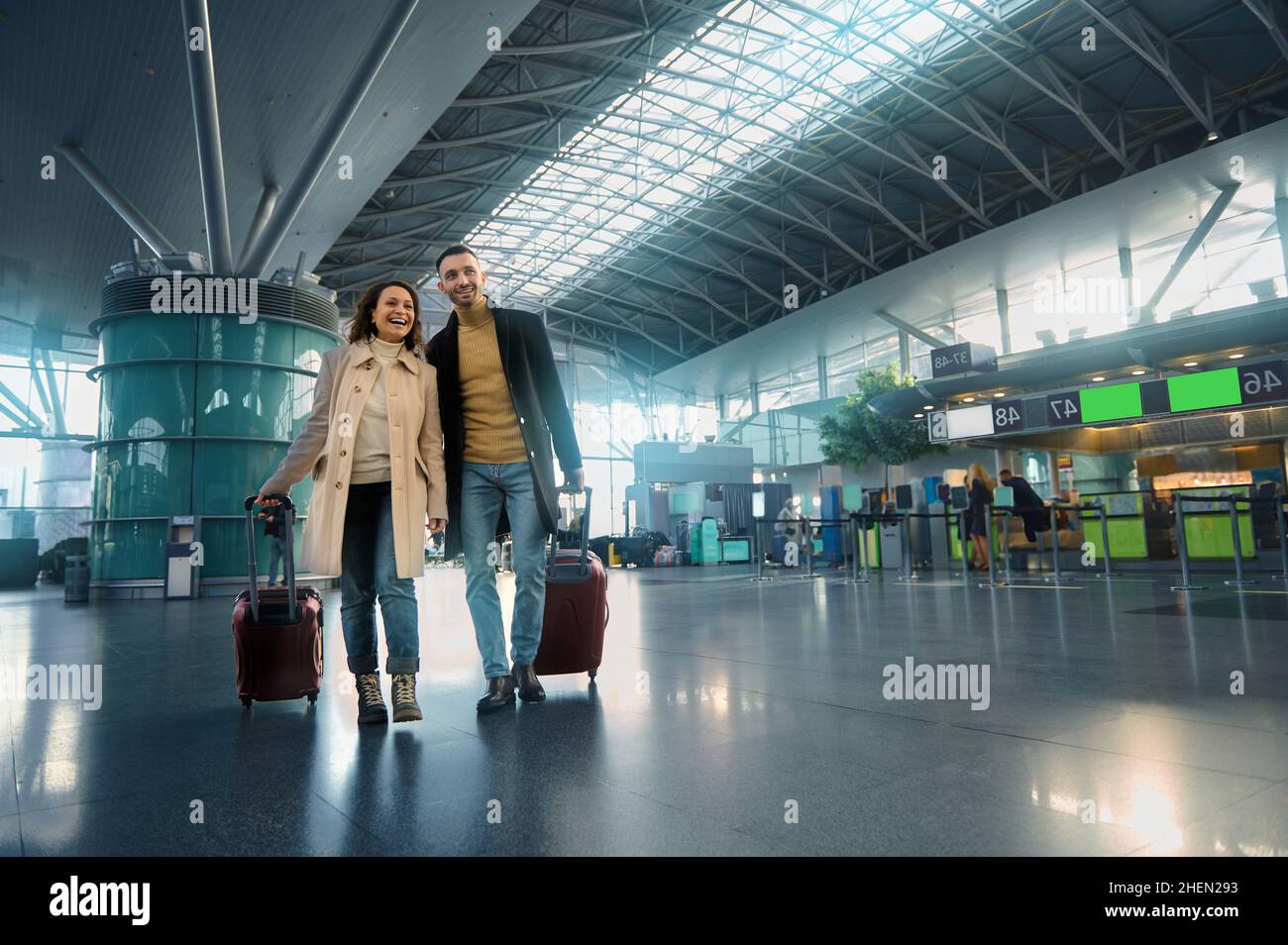 Beautiful couple in love enjoys a joint journey, walks through the ...