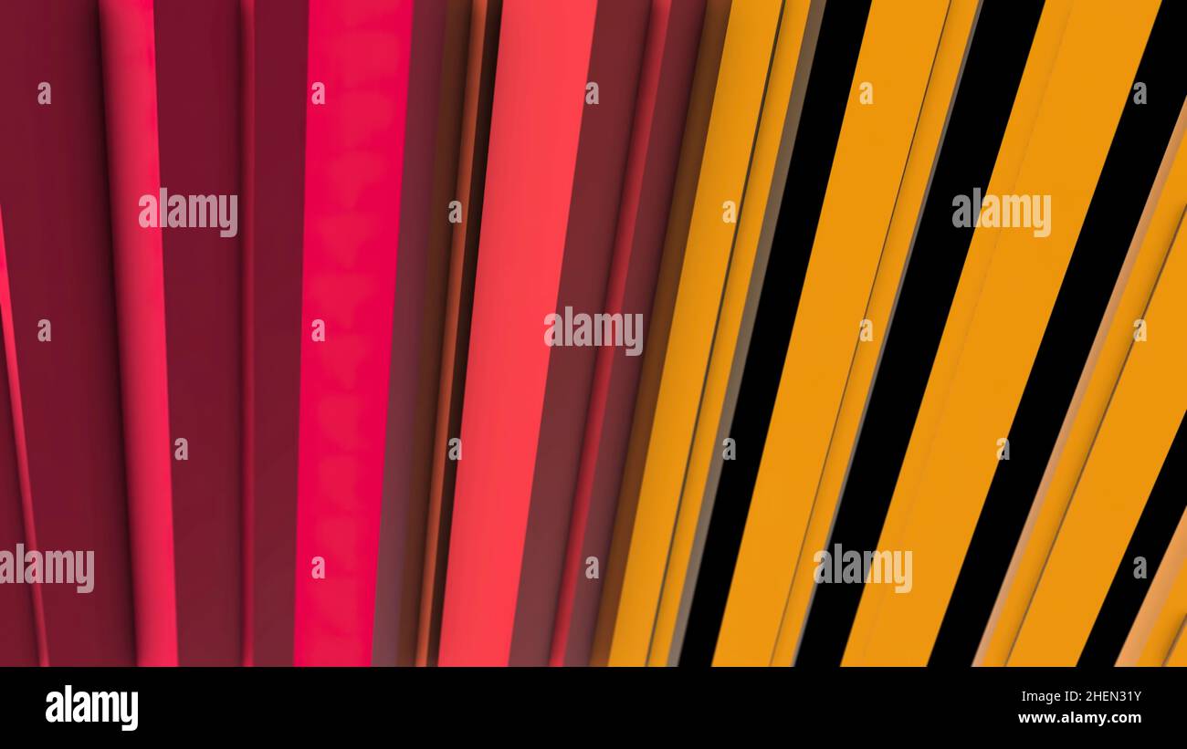 Abstract vertical 3D yellow and red bars moving on black background ...