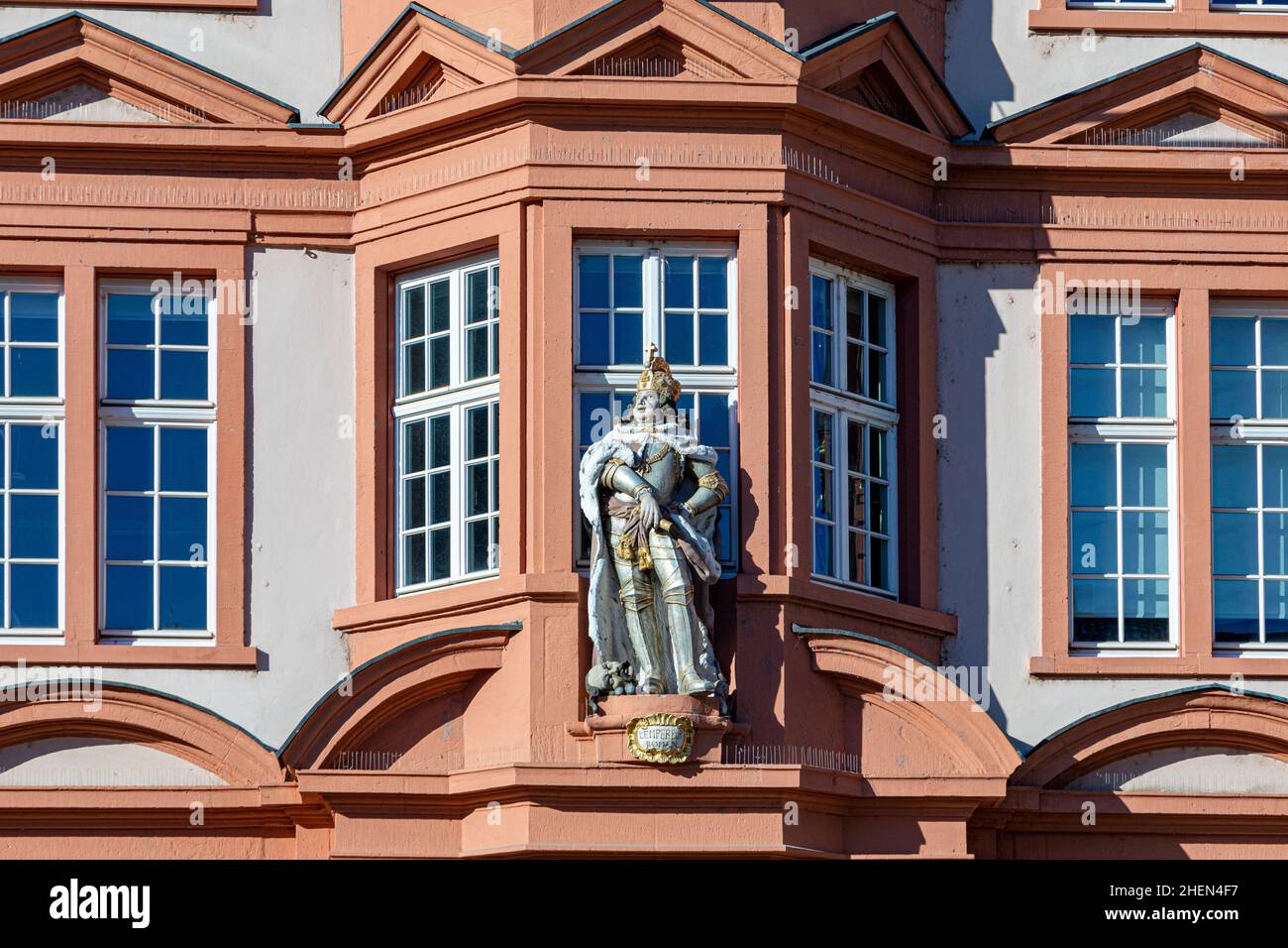 facade of Gutenberg museum in Mainz with statue of roman emperor ...