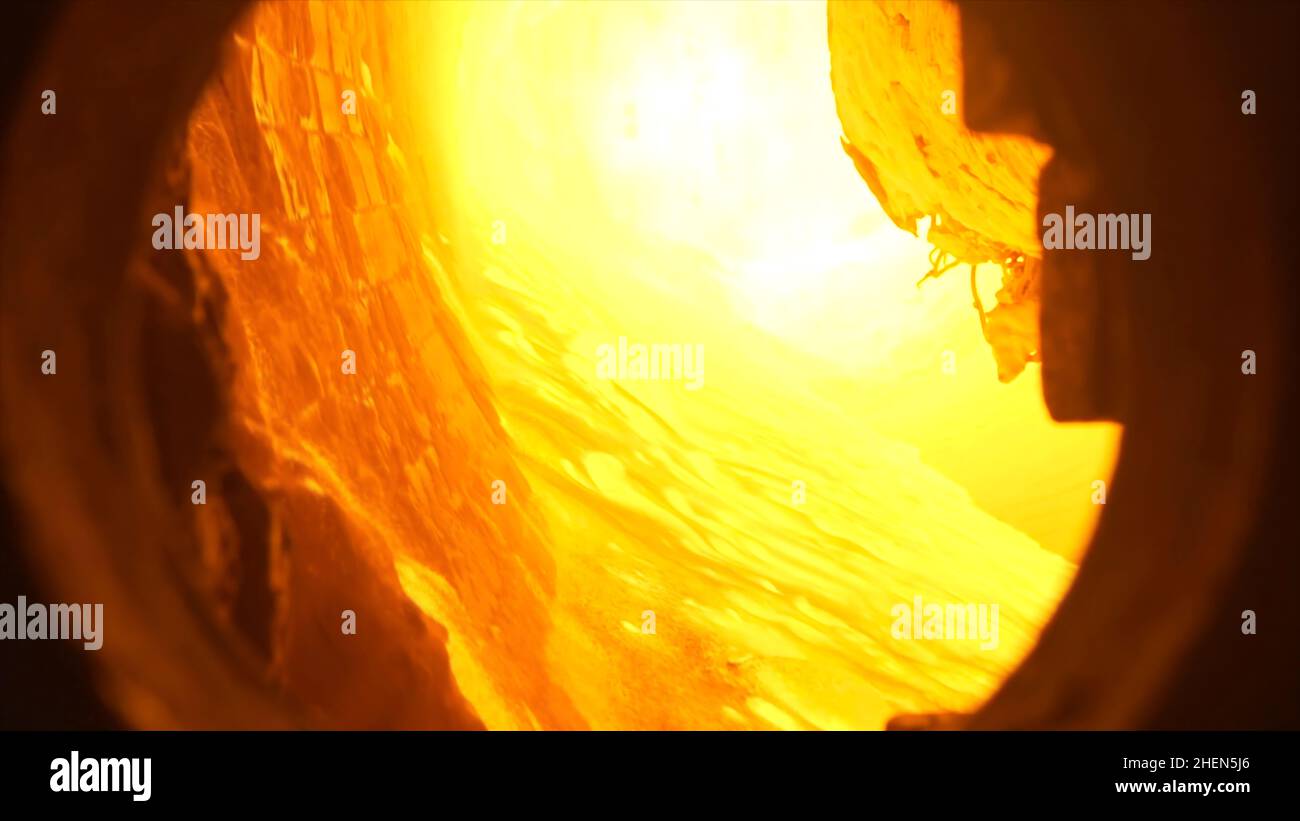 View inside of a blast furnace during the process of metal melting ...