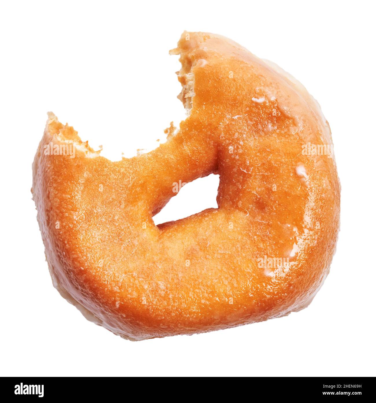 SIngle glazed bitten doughnut isolated over white background Stock ...