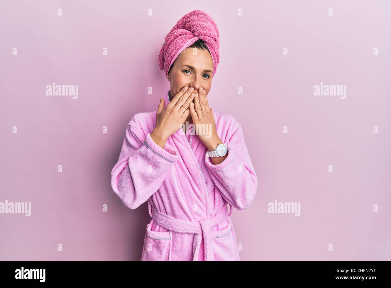 Woman embarrassed bathroom hi-res stock photography and images - Alamy