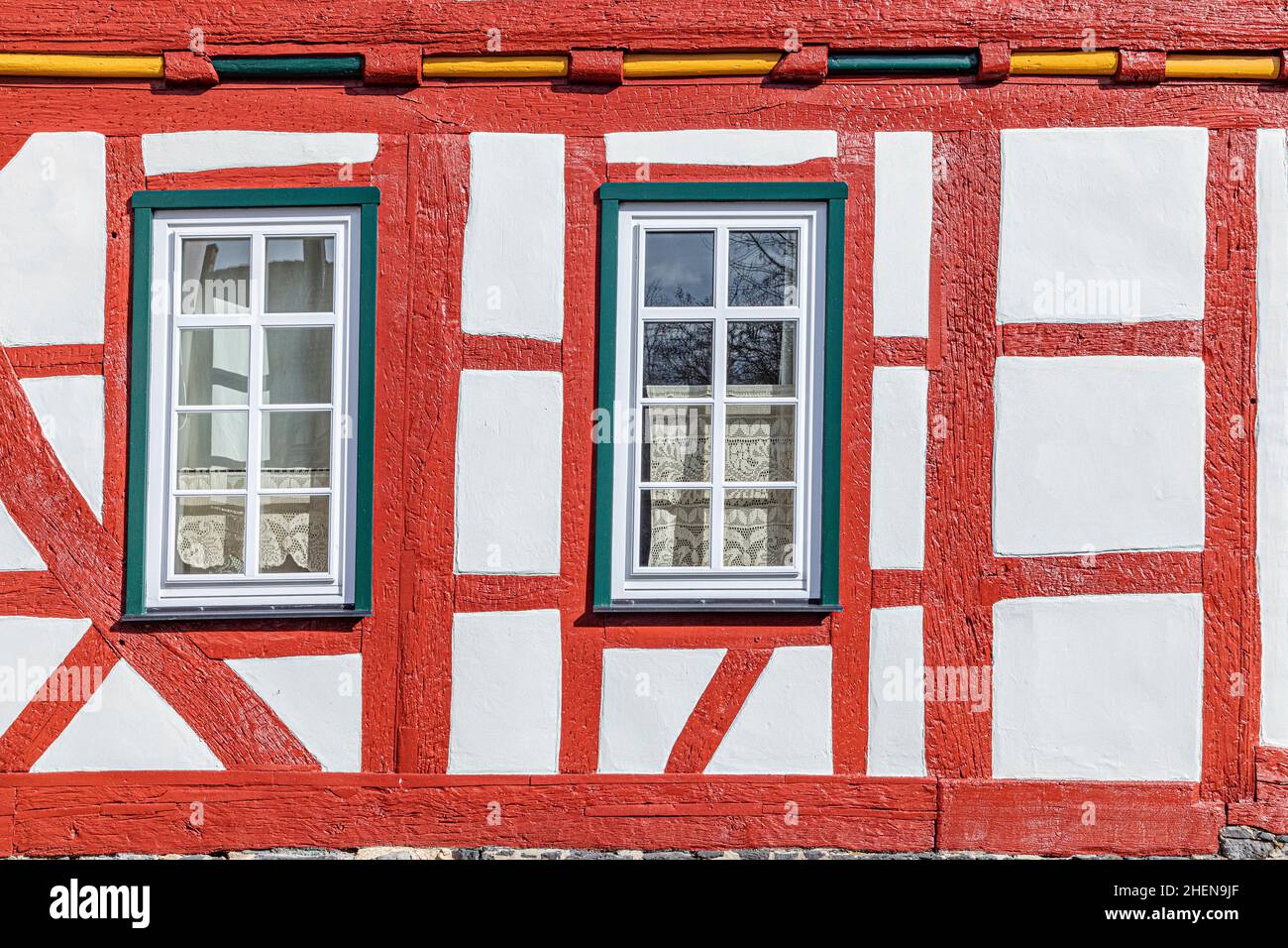 background of half timbered house wall in traditional style of a german ...
