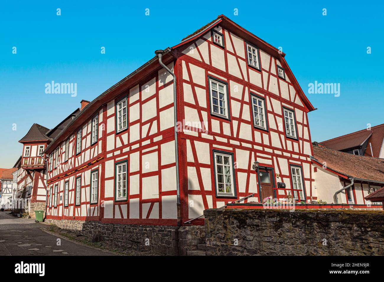 view to old half timbered houses in Lich , Germany. Lich still has an ...