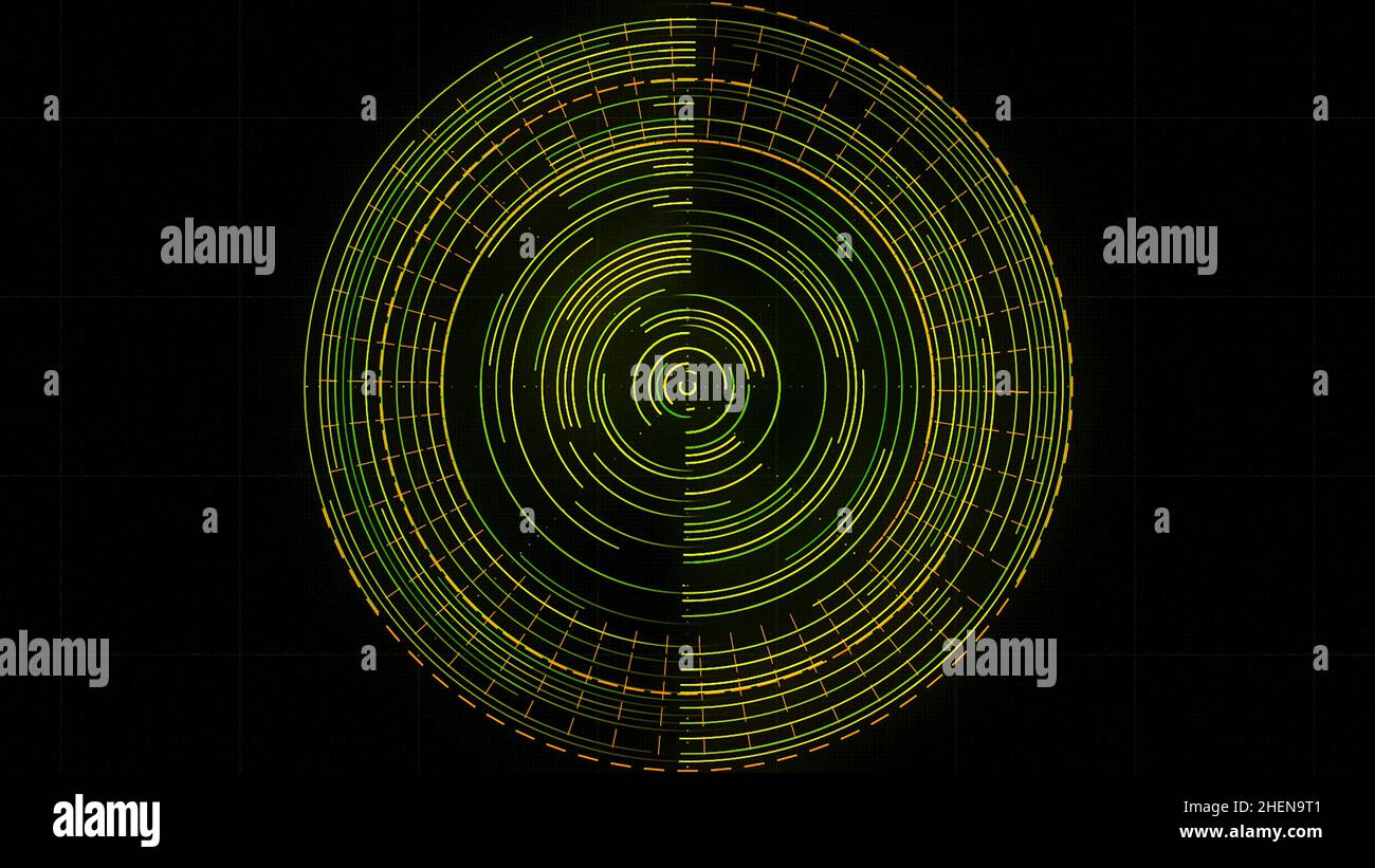 Abstract rotating radar on the screen. Working searching program with ...