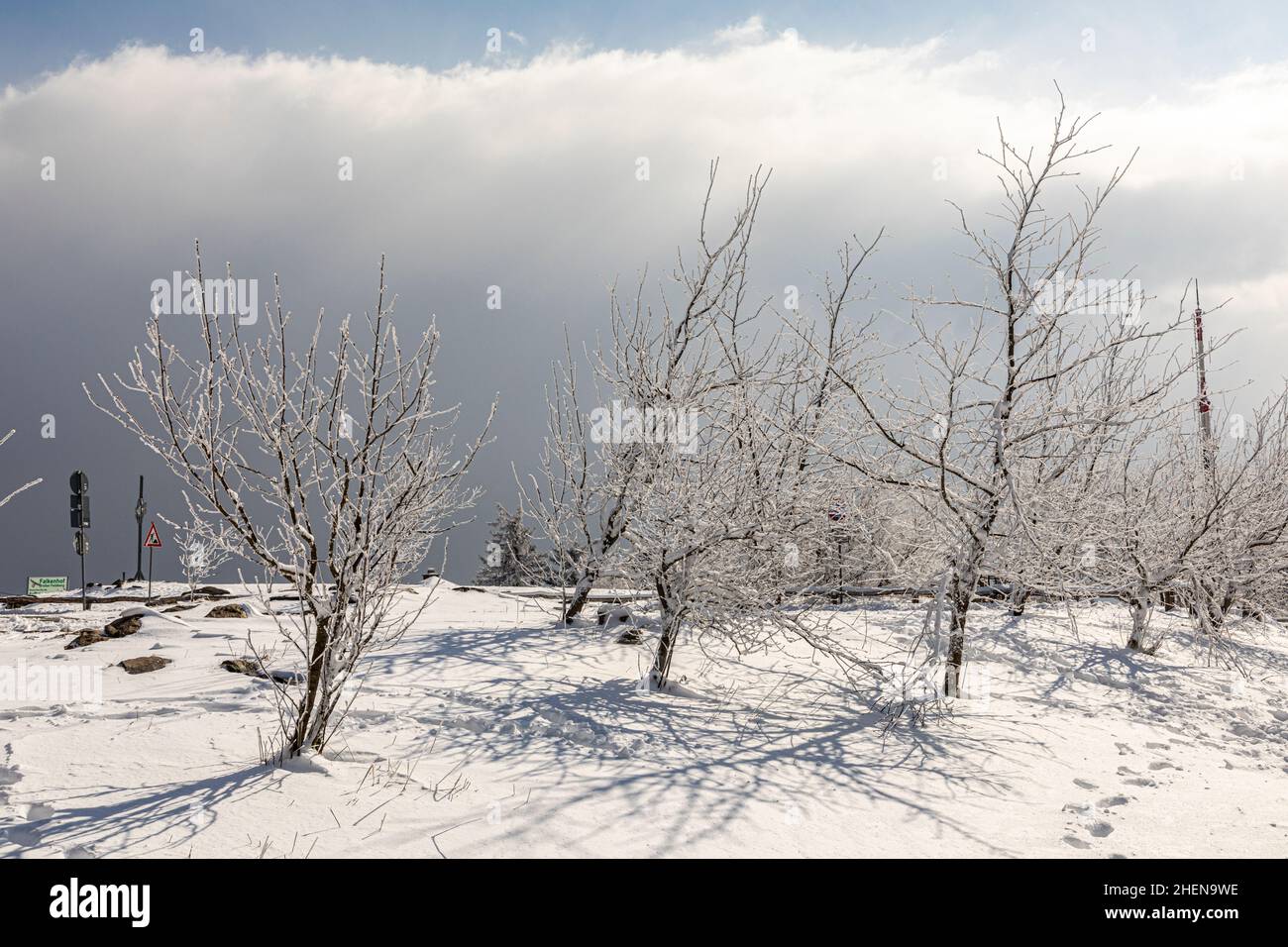 snow landscape in wintertime at the mountain Feldberg in Hesse Stock ...