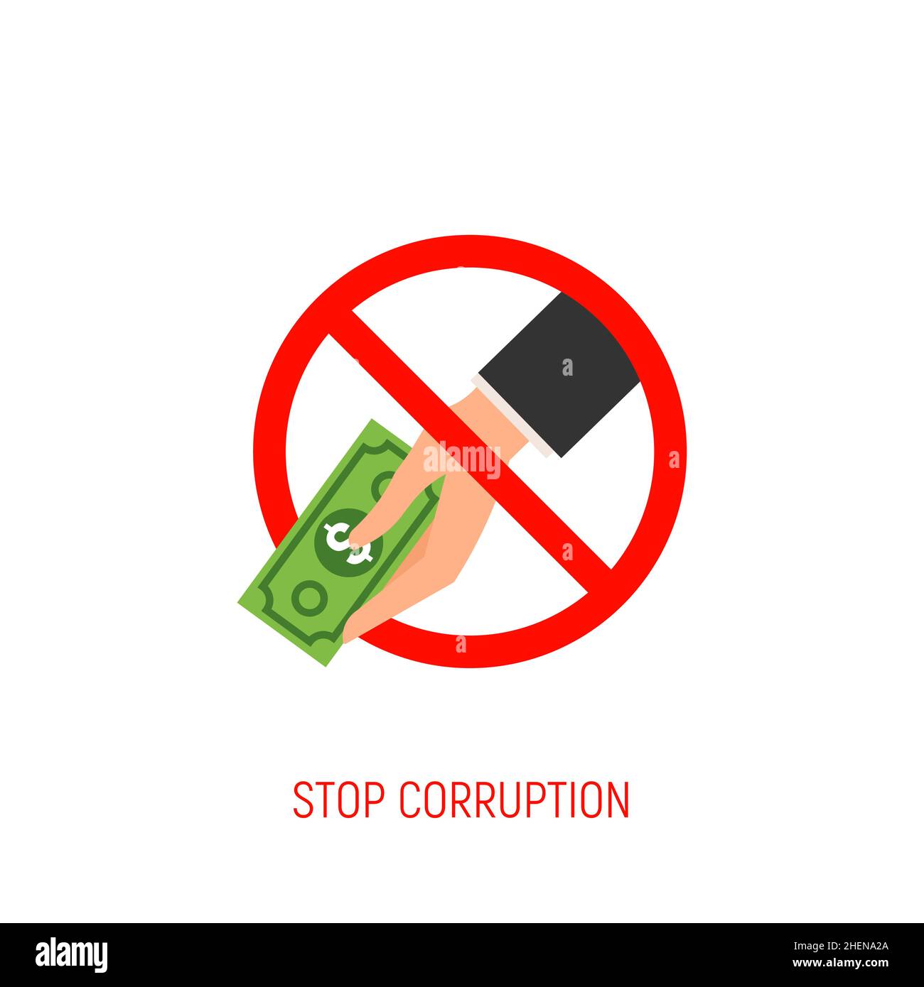Stop corruption hand with money icon. Corrupt cash payment refuse ...