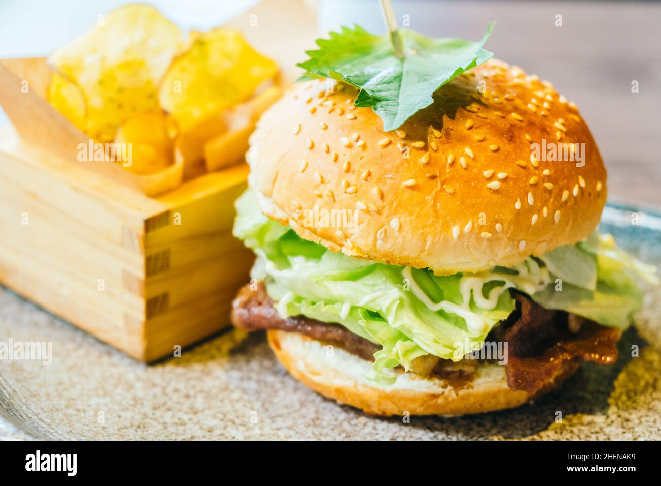 Beef hamburger - Junk and Unhealthy food style Stock Photo - Alamy