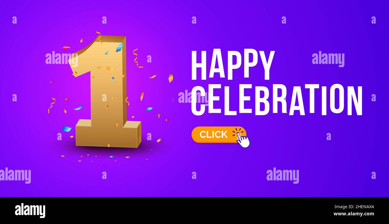 Anniversary birthday 1 year golden background. Happy vector poster ...