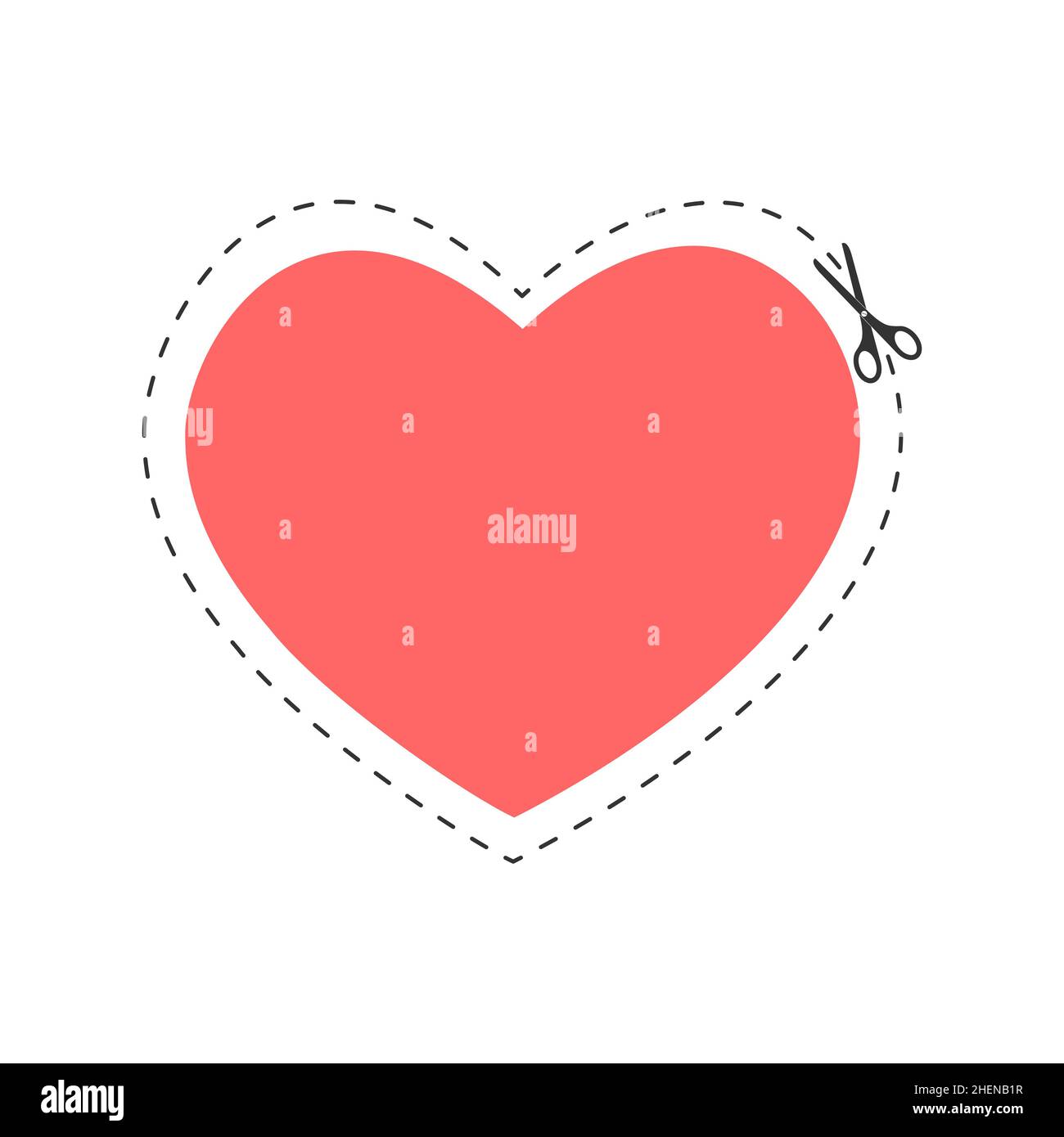 Scissors cutting heart shape with dotted outline line. Valentine day ...
