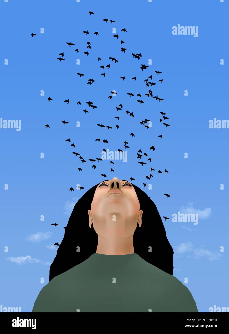 This is from the ground looking up under the person’s chin as they ...