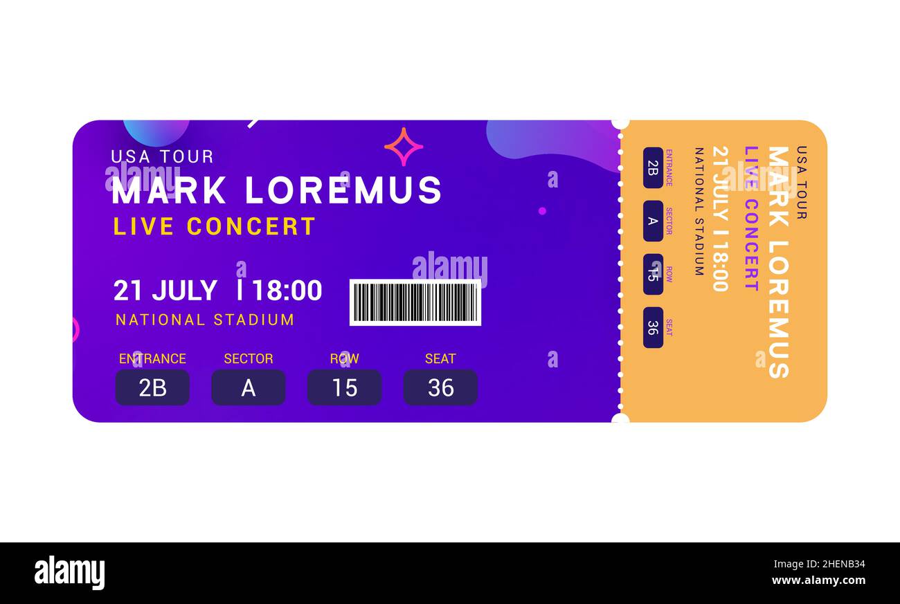 Music event concert ticket template. Ticket party design flyer pass ...