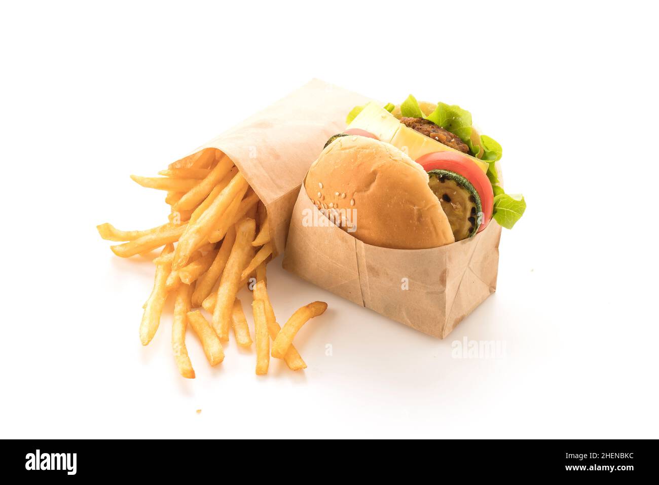 Beef burger with french fries Stock Photo - Alamy