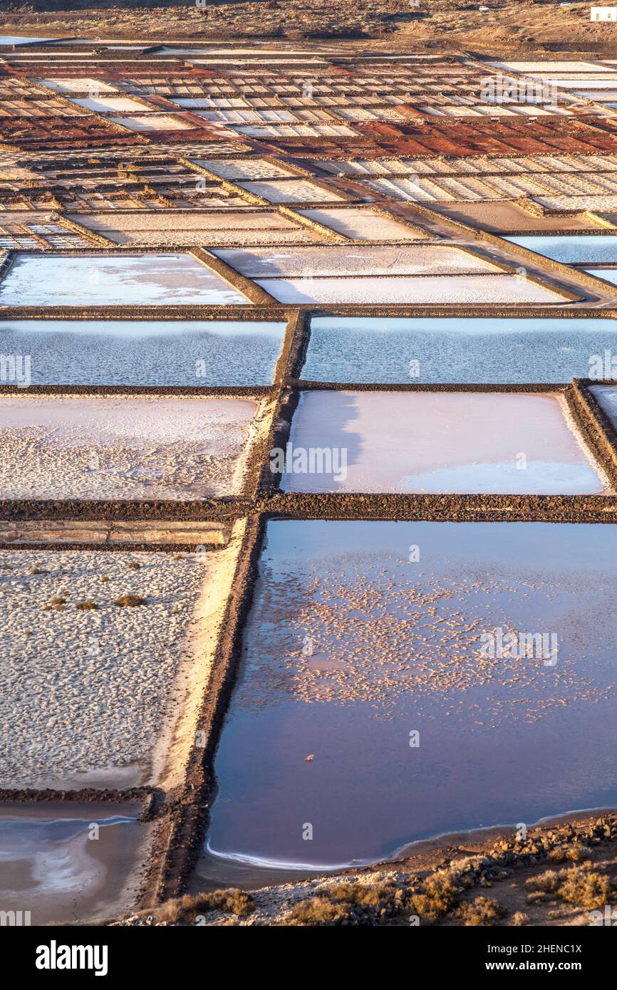 water basins at the saline de Janubio in Lanzarote, Spain Stock Photo ...
