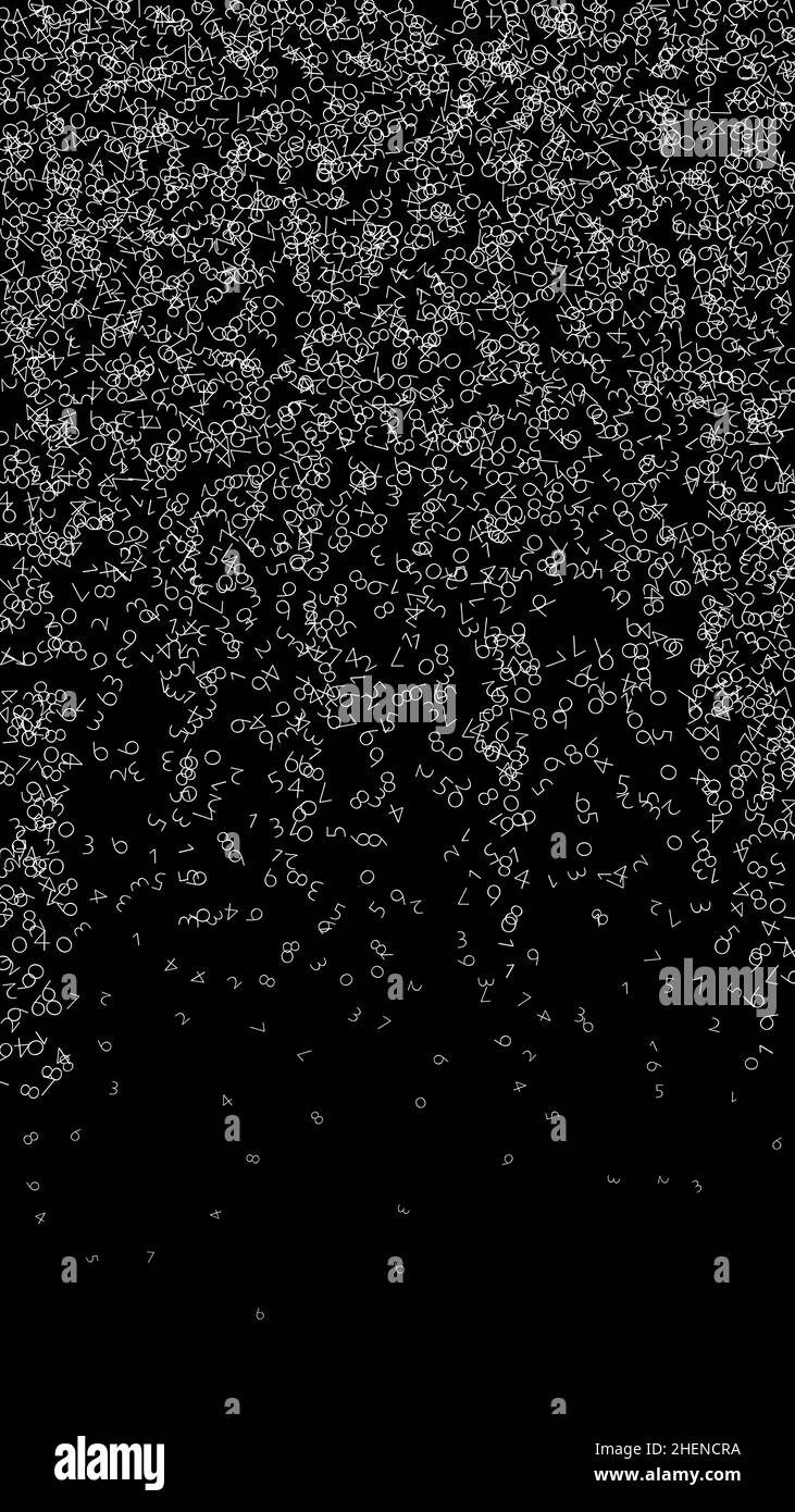 Falling numbers, big data concept. Binary white chaotic flying digits ...