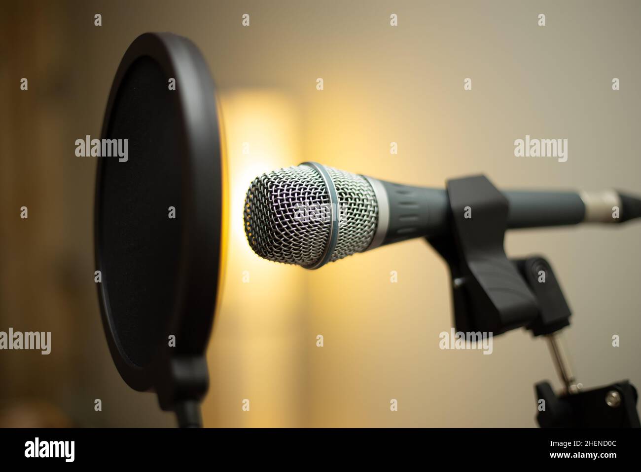 Professional microphone with pop filter for voice recording Stock Photo ...