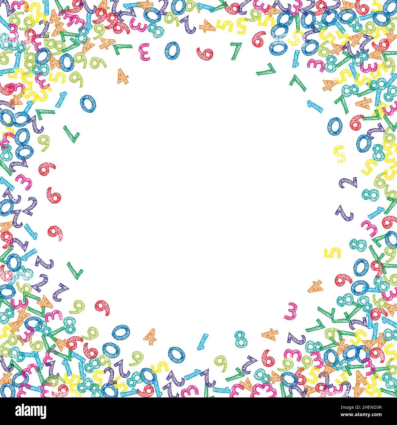 Falling colorful sketch numbers. Math study concept with flying digits ...