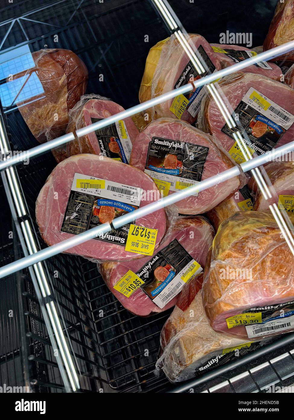 Reduced prices on over stocked spiral cut hams at Walmart Stock Photo ...