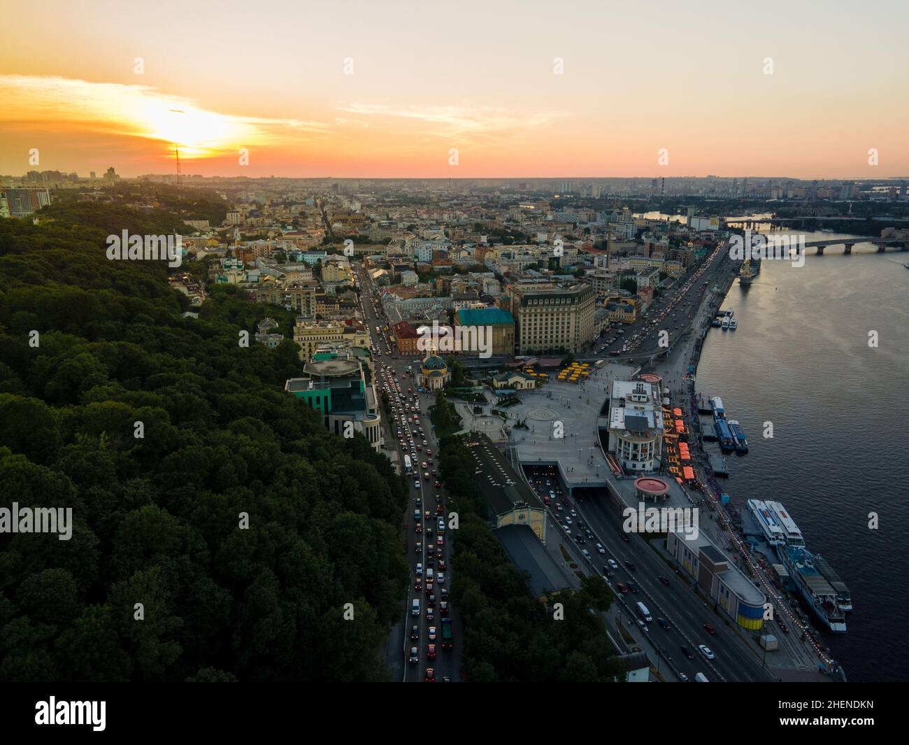 Aerial view from a drone to the center of Kiev in the evening Stock ...