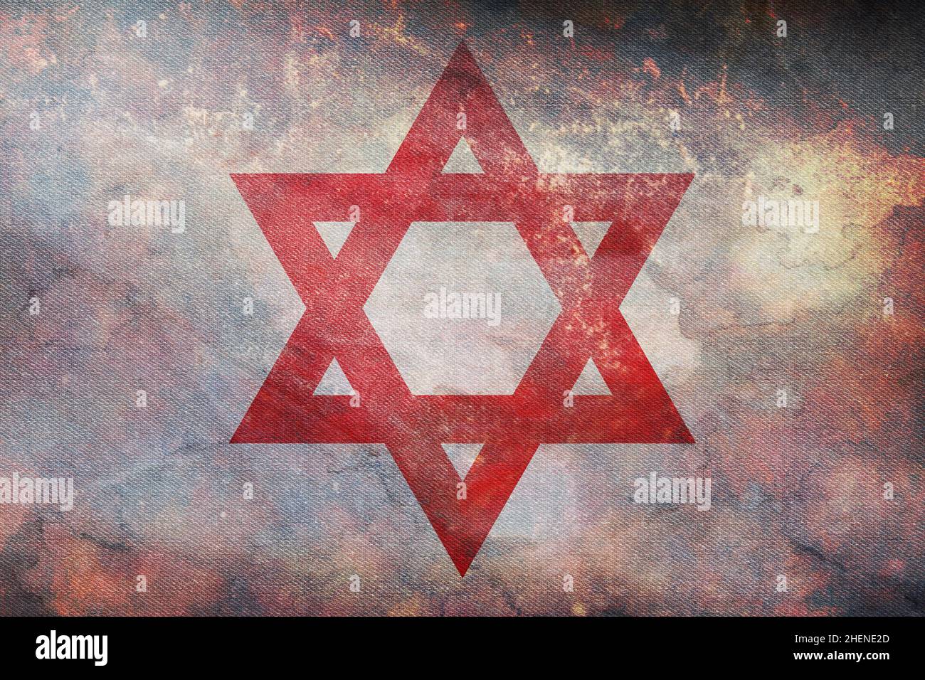 Top view of flag Red Star of David, Israel. retro flag with grunge ...