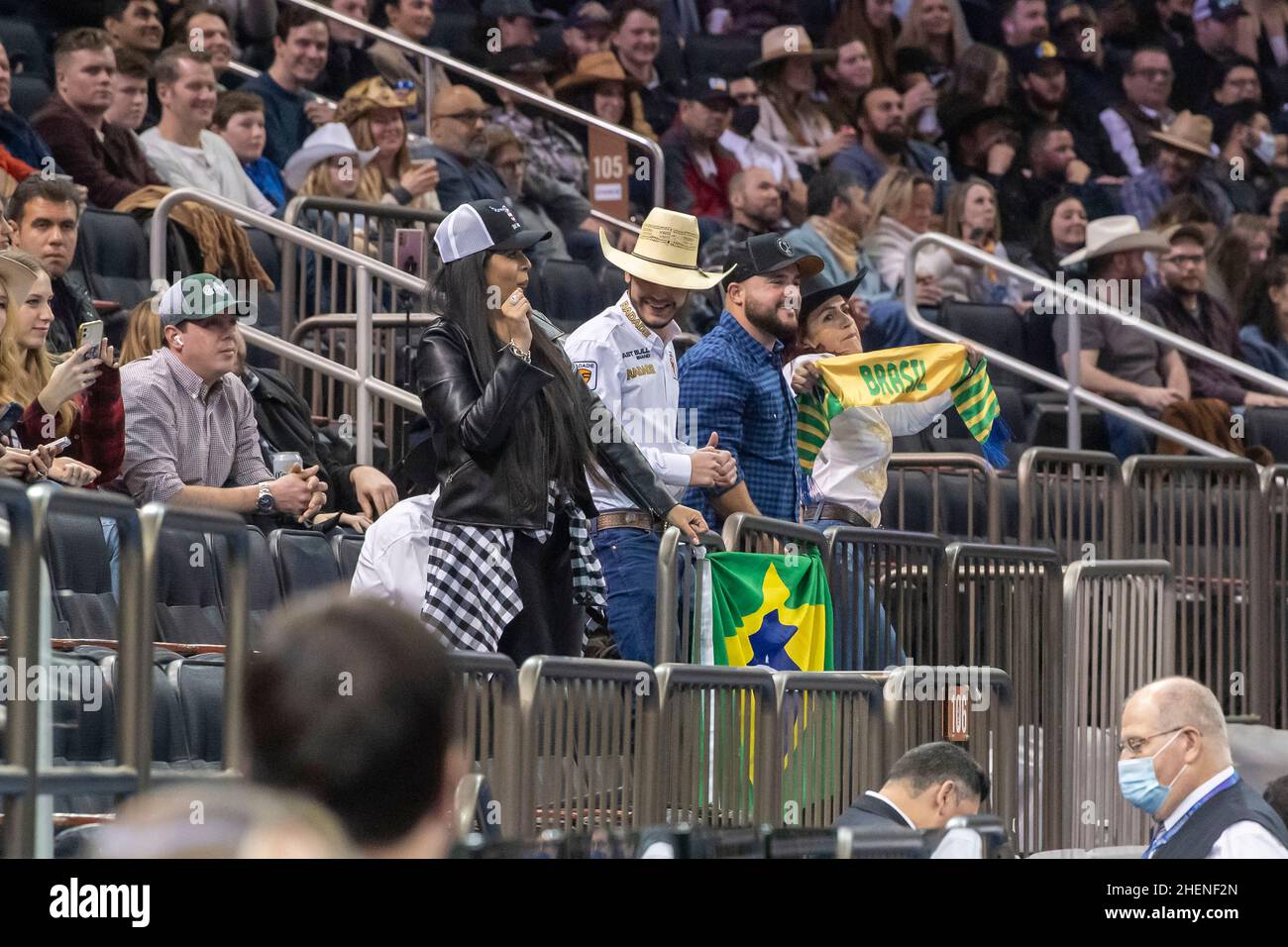 NEW YORK, NY - JANUARY 08: Spectators display the Brazilian Flag during ...