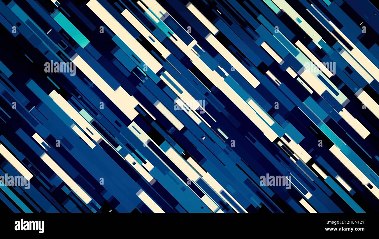 Abstract blue short lines flowing diagonally on black background ...