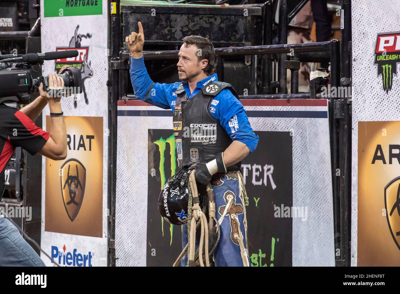 NEW YORK, NY - JANUARY 08: Cody Nance rides Slingin Lead during the ...