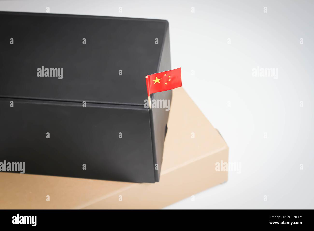 Post from China. Receiving a parcel. Box with the Chinese flag Stock ...
