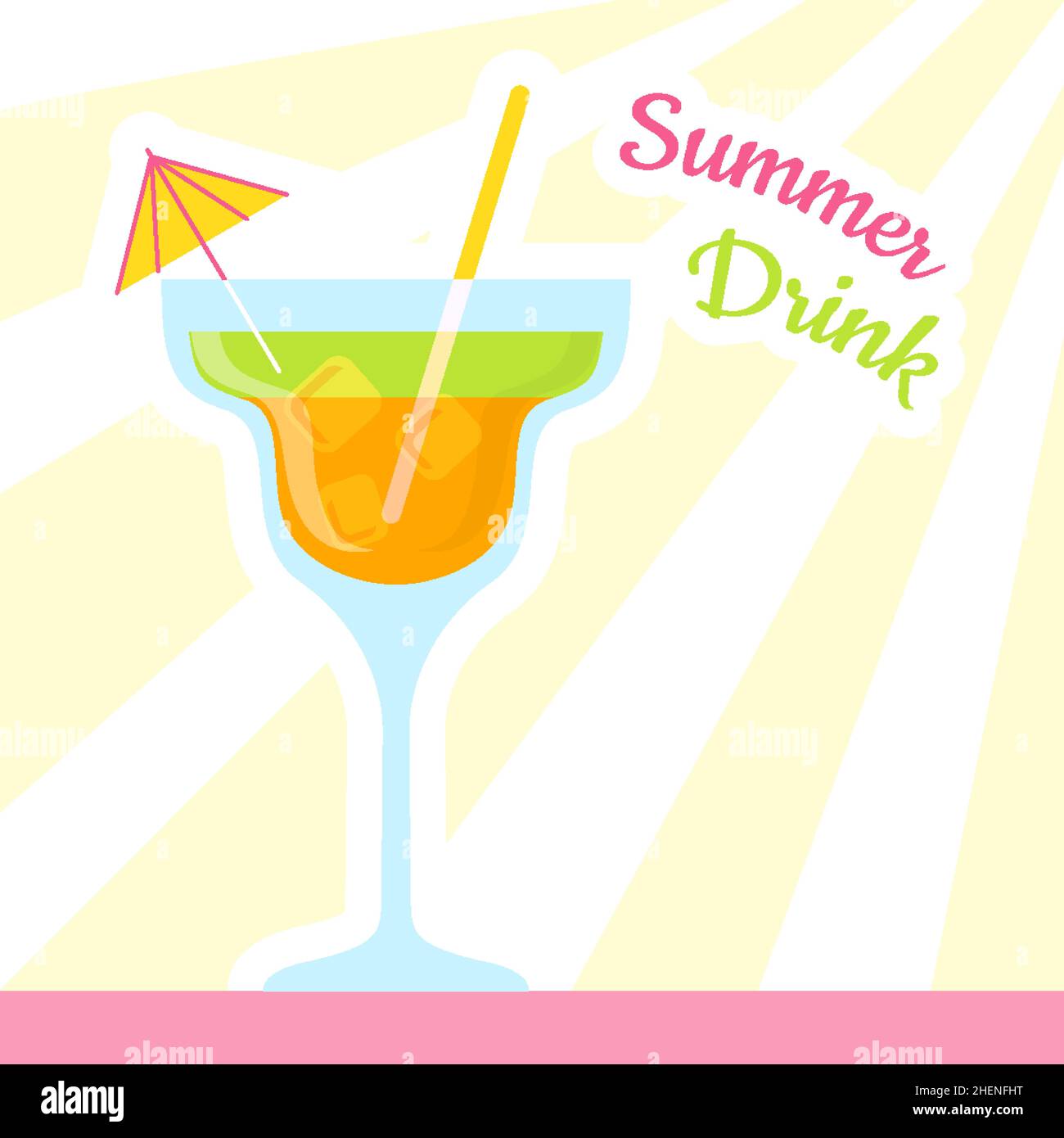 Glasses with cocktail inscription text Summer Drink with an umbrella ...