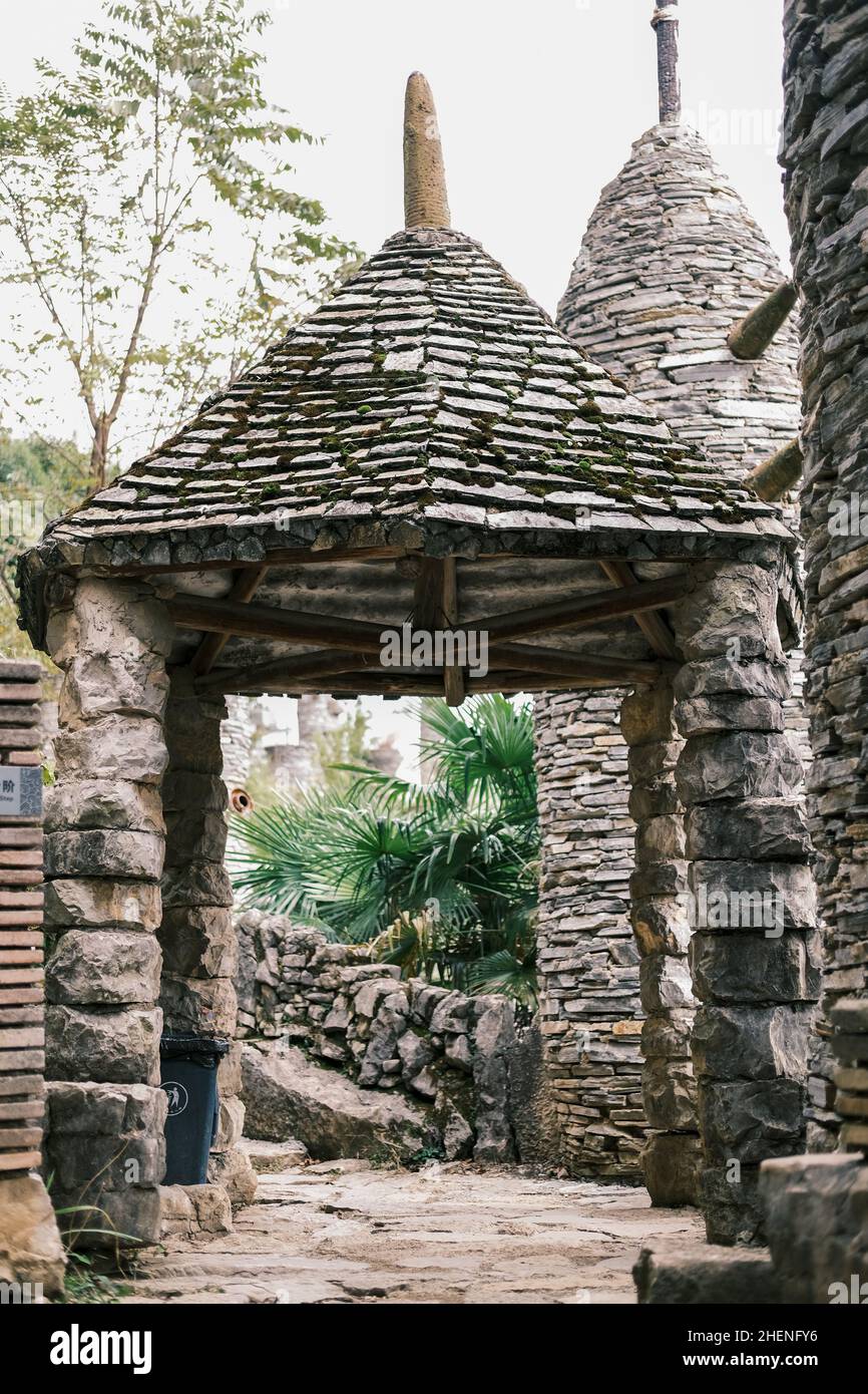 The art of stone architecture in the park Stock Photo - Alamy