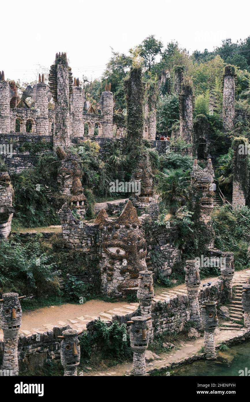 The art of stone architecture in the park Stock Photo - Alamy