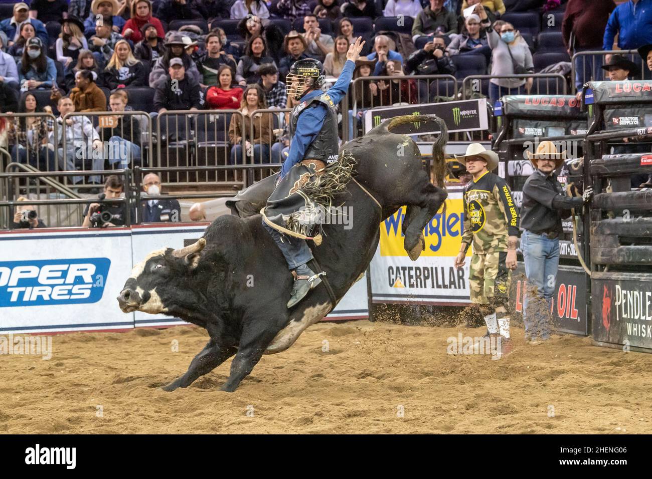 Kyler Oliver rides Bentley for the win during the Professional Bull ...