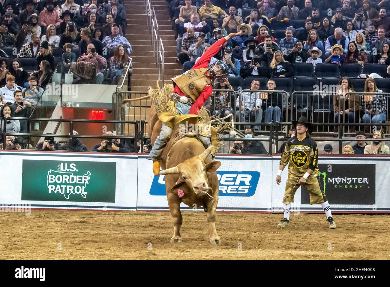 Chase Dougherty rides Patillo Ridge during the Professional Bull Riders ...