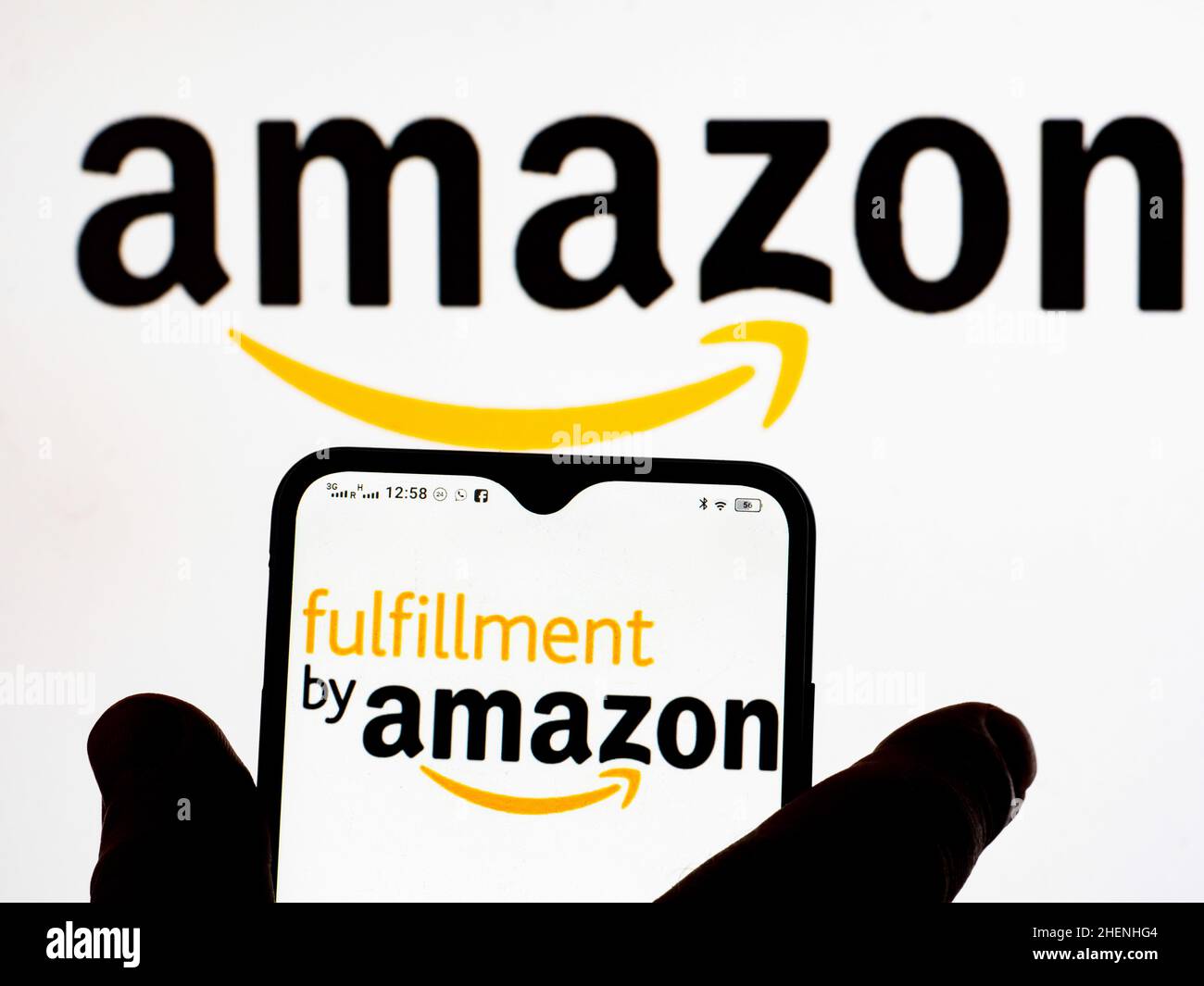 In this photo illustration Amazon Fulfillment logo seen displayed on a ...