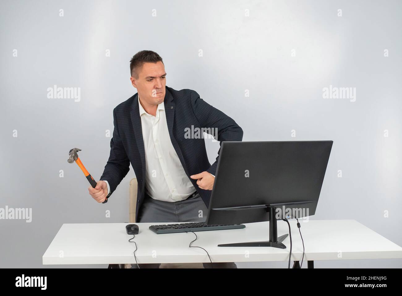 Man Destroying Computer High Resolution Stock Photography and Images ...