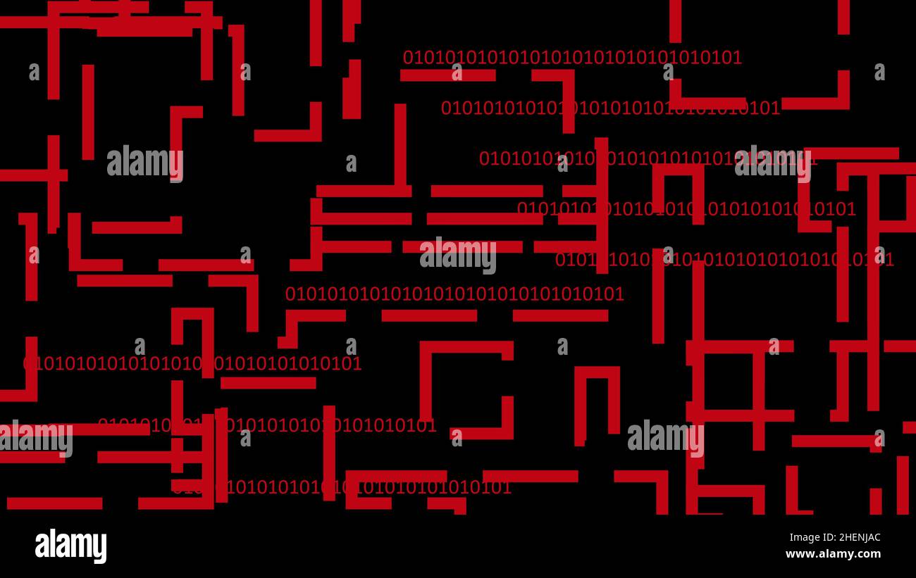 Abstract red neon line with binary number pattern on black background technology style. Modern ...
