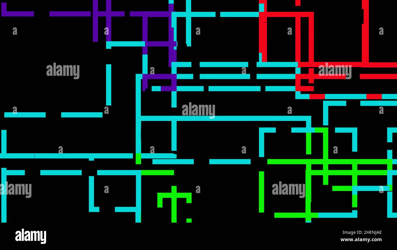 Abstract colorful neon lines pattern on black background technology style. Modern futuristic ...