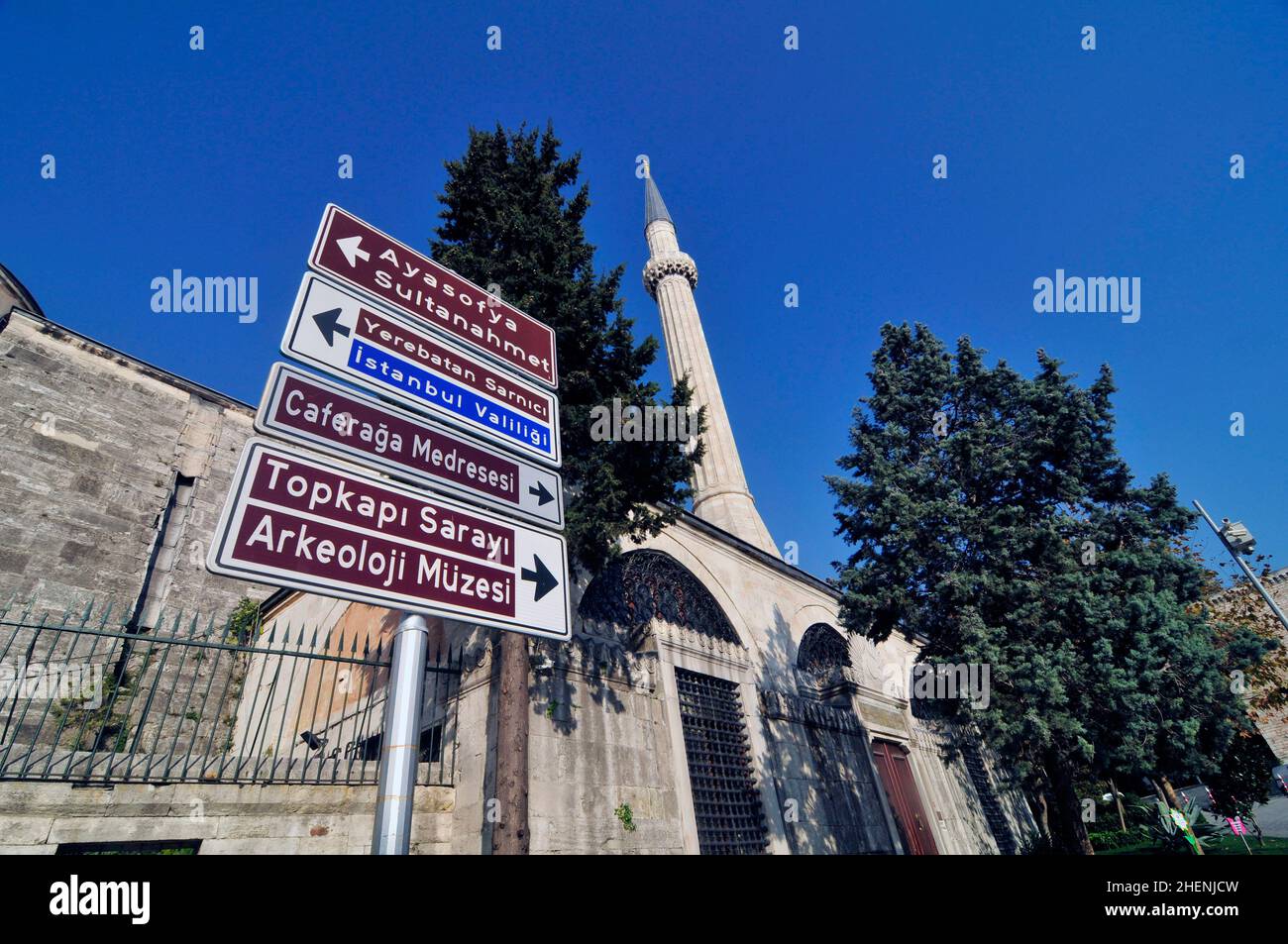Direction signs for tourist attractions in old Istanbul, Turkey Stock ...