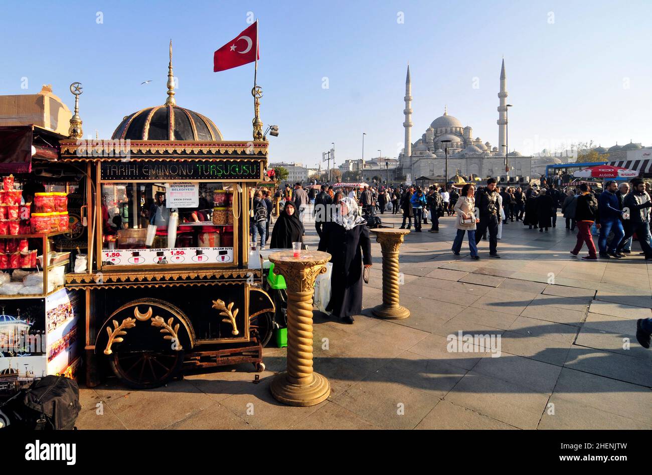 Eminonu Square near the Galata bridge in Istanbul, Turkey Stock Photo ...