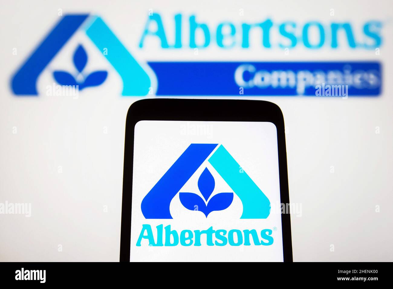 In this photo illustration, an Albertsons Companies Inc. logo of an US ...