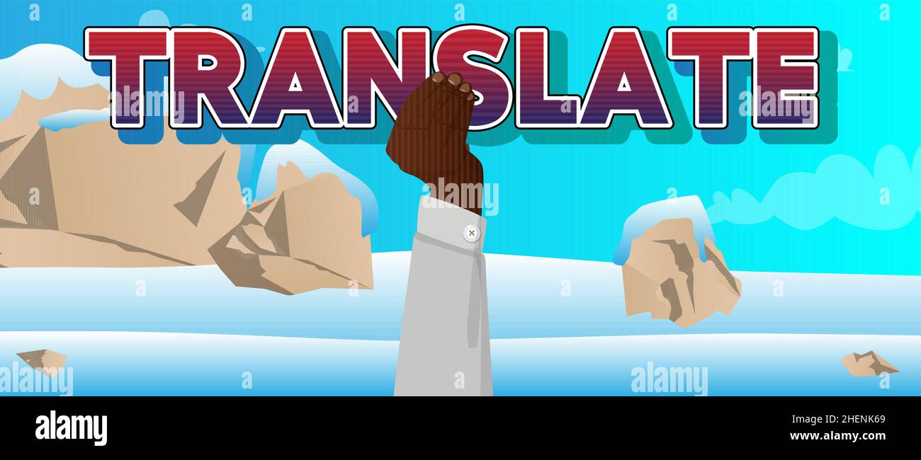 Hand holding banner with Translate text. Man showing billboard ...