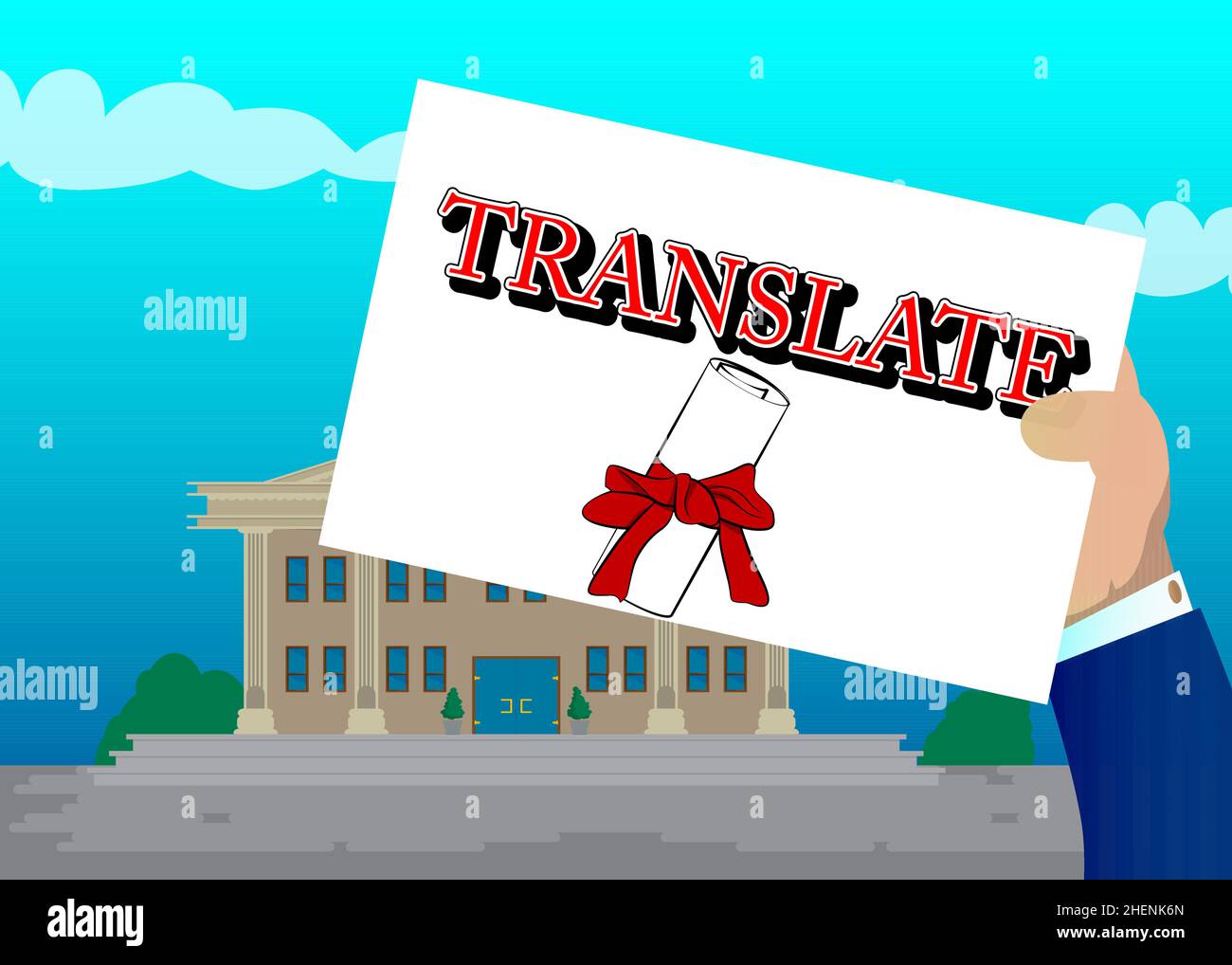 Hand holding banner with Translate text. Man showing billboard ...