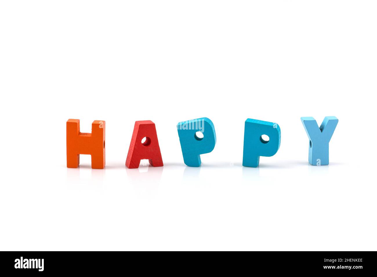 happy word on wood blocks isolated on white background Stock Photo - Alamy